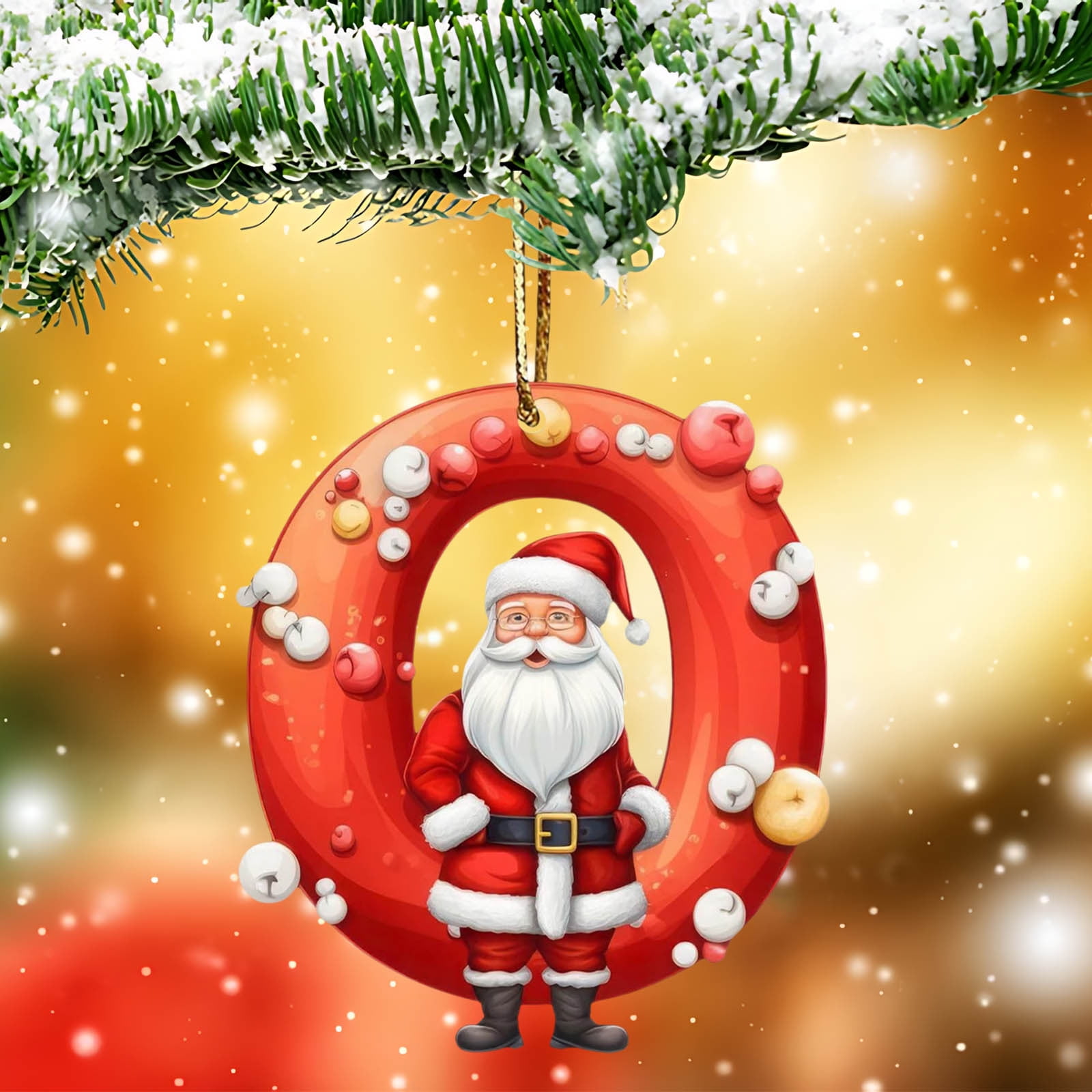 yulier 26 Initial Letter Santa Claus Christmas Ornaments, Red Personalized Christmas Initial ...