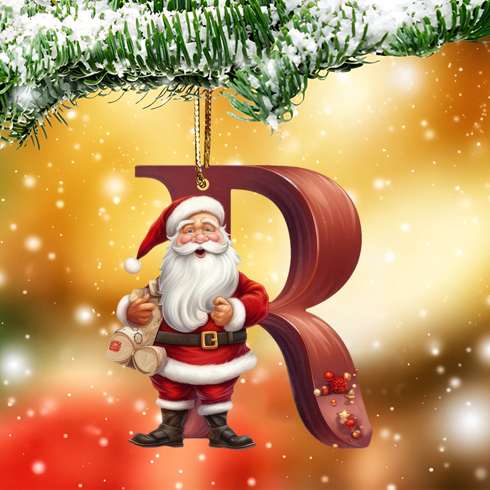 yulier 26 Initial Letter Santa Claus Christmas Ornaments, Red ...
