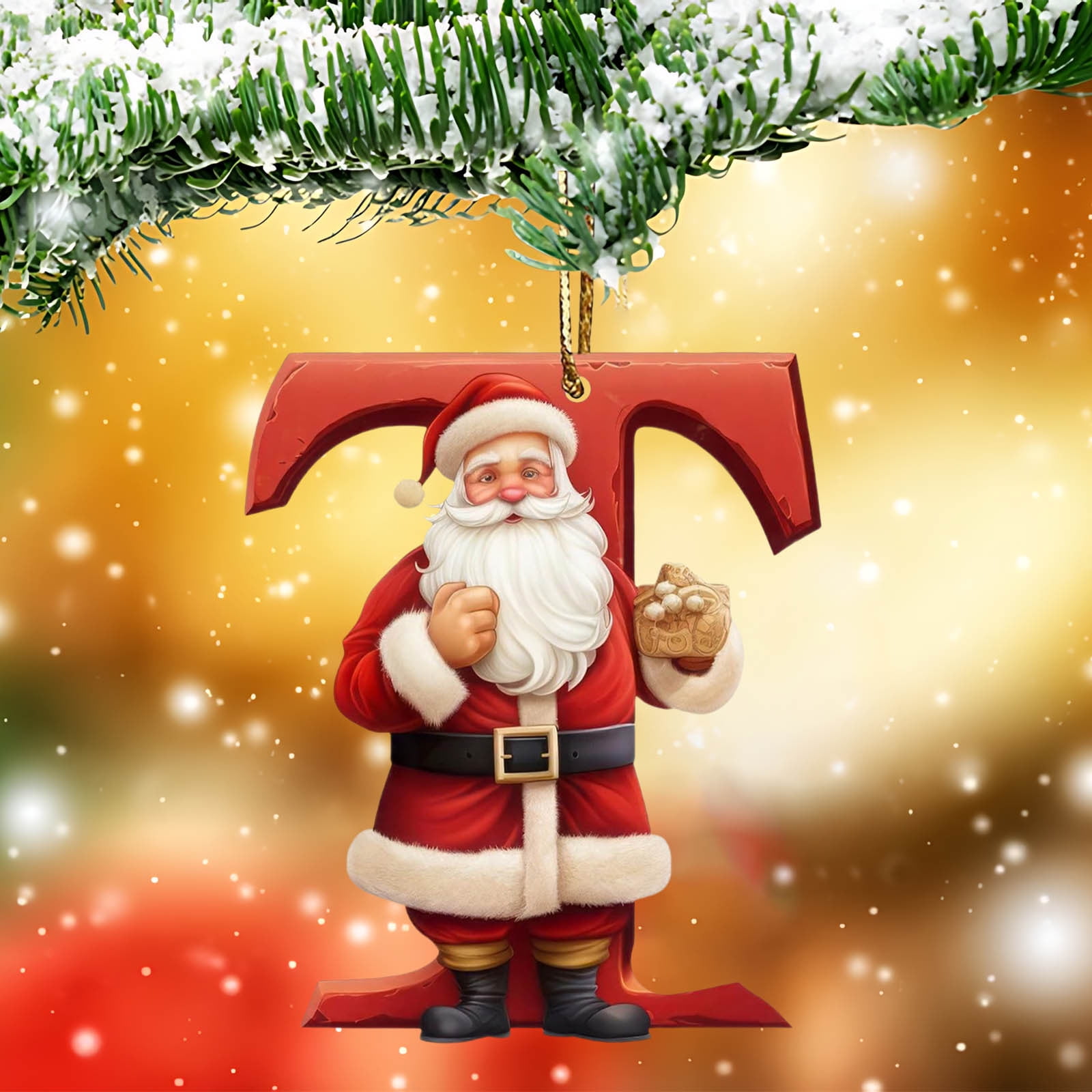 yulier 26 Initial Letter Santa Claus Christmas Ornaments, Red ...