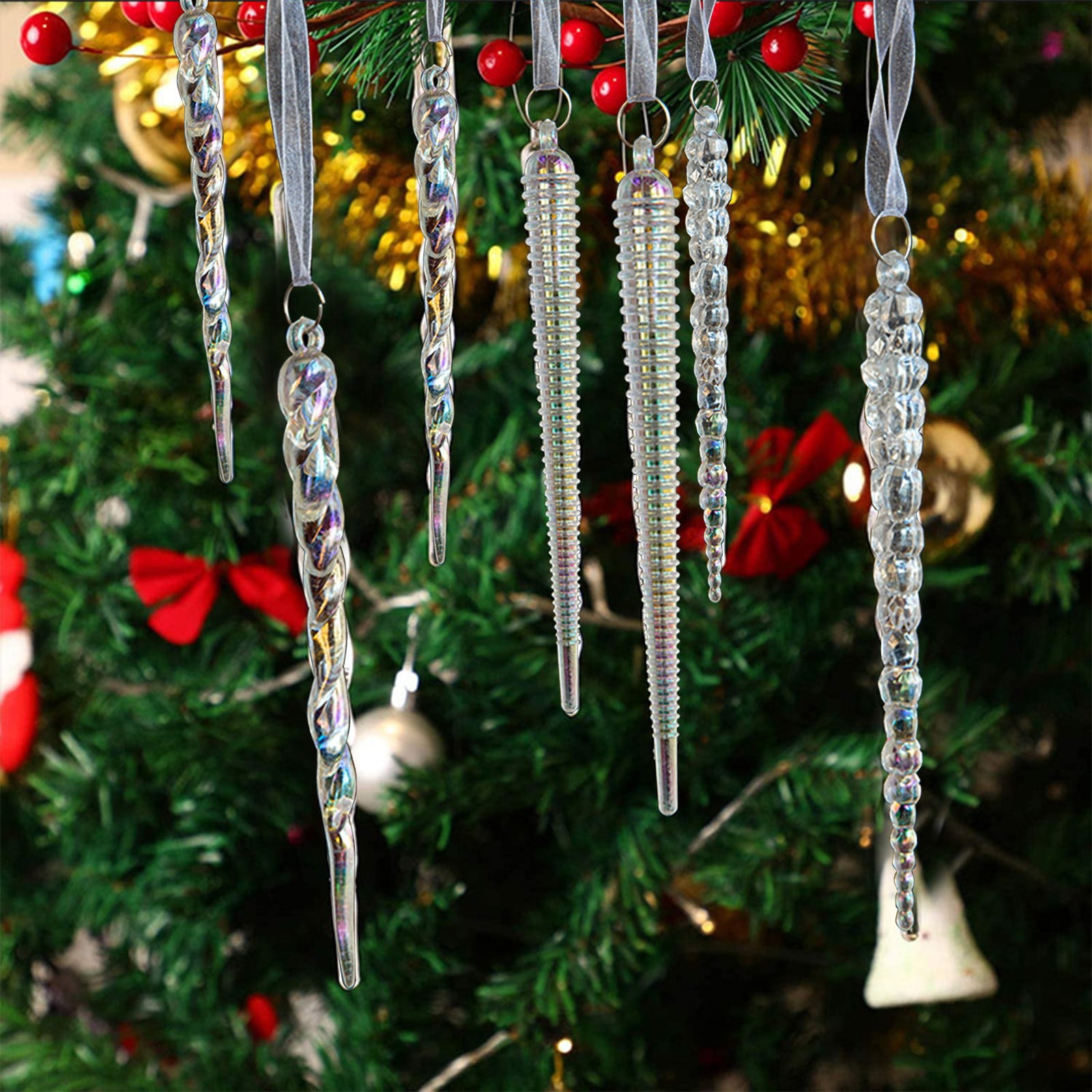 yulier 3 Pcs Christmas Ornaments Hanging Acrylic Icicle Ornaments ...