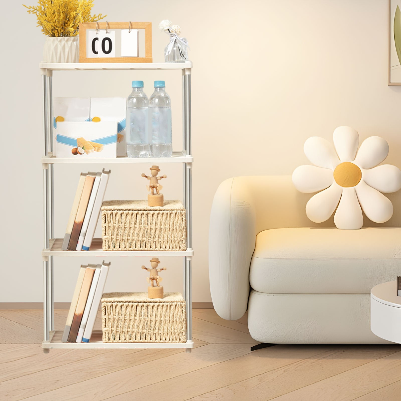 yulier 4-Tier Plastic Storage Shelves, Home Dorm Standing Shelf Unit ...