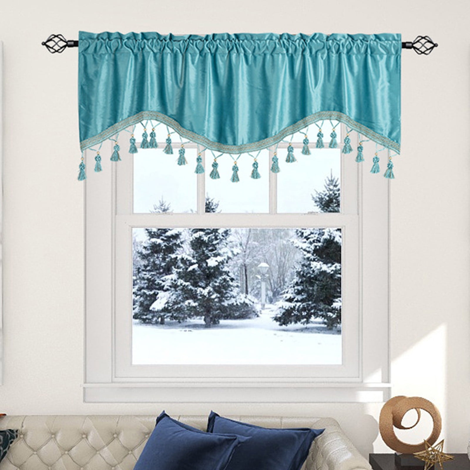 yulier Blackout Kitchen Curtain Valance Trim Tassel Valance and Swag ...