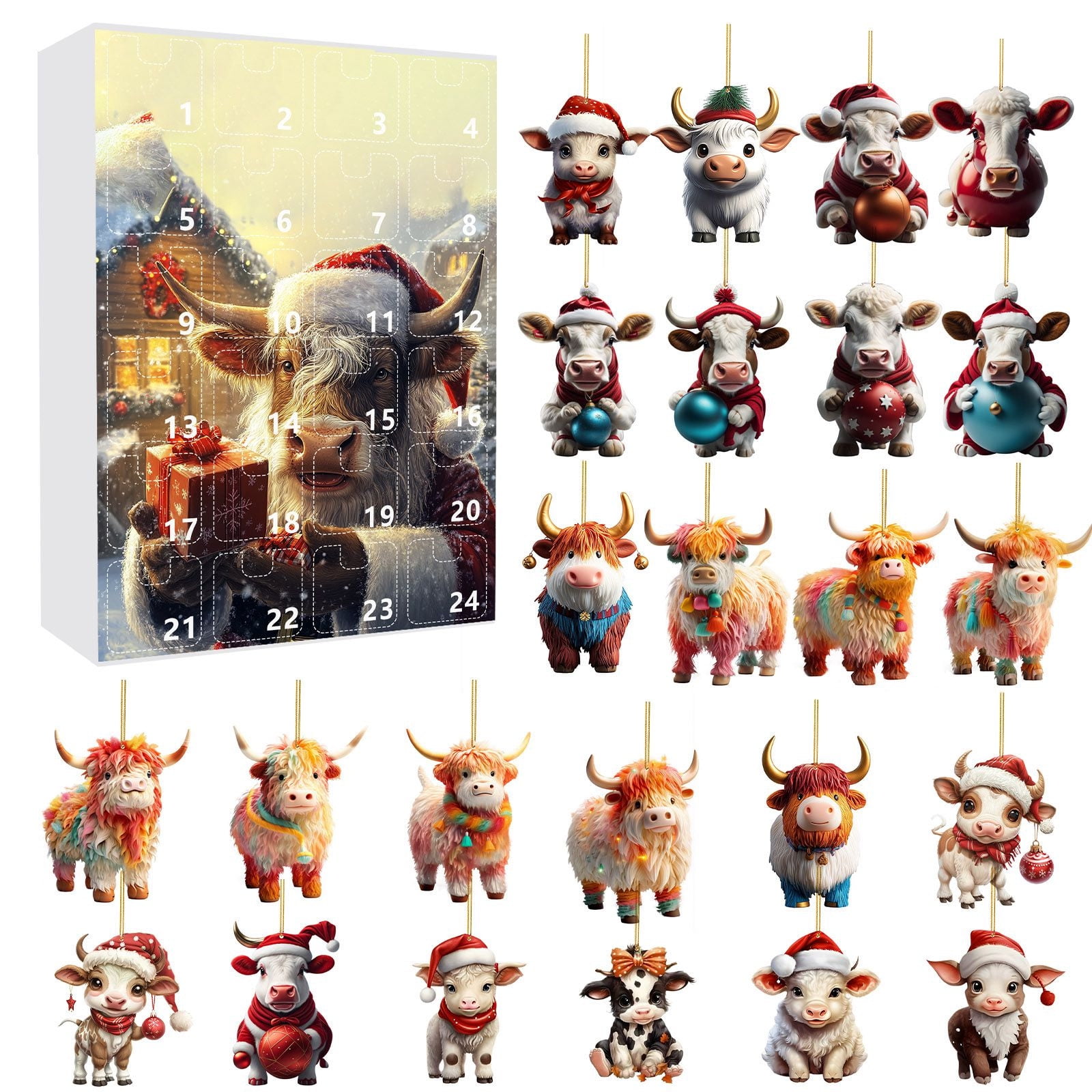 yulier Christmas Advent Calendar Cow Christmas Ornaments Christmas ...