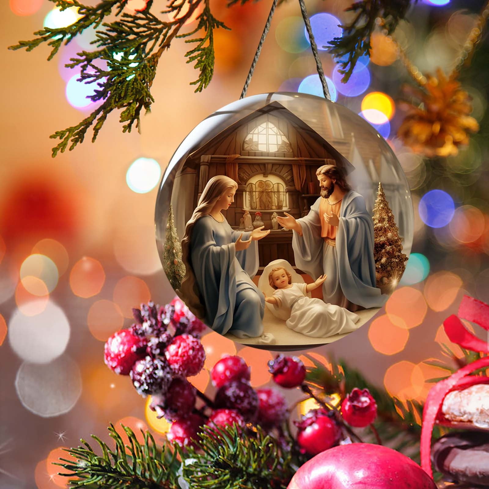 yulier Christmas Nativity Scene Ornaments, Religious Christmas ...