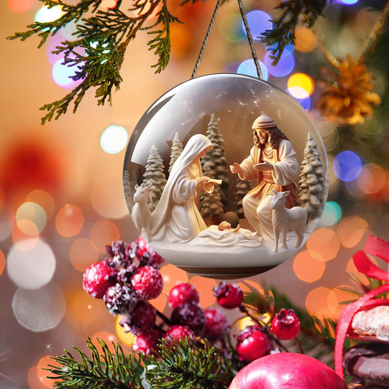 yulier Christmas Nativity Scene Ornaments, Religious Christmas ...