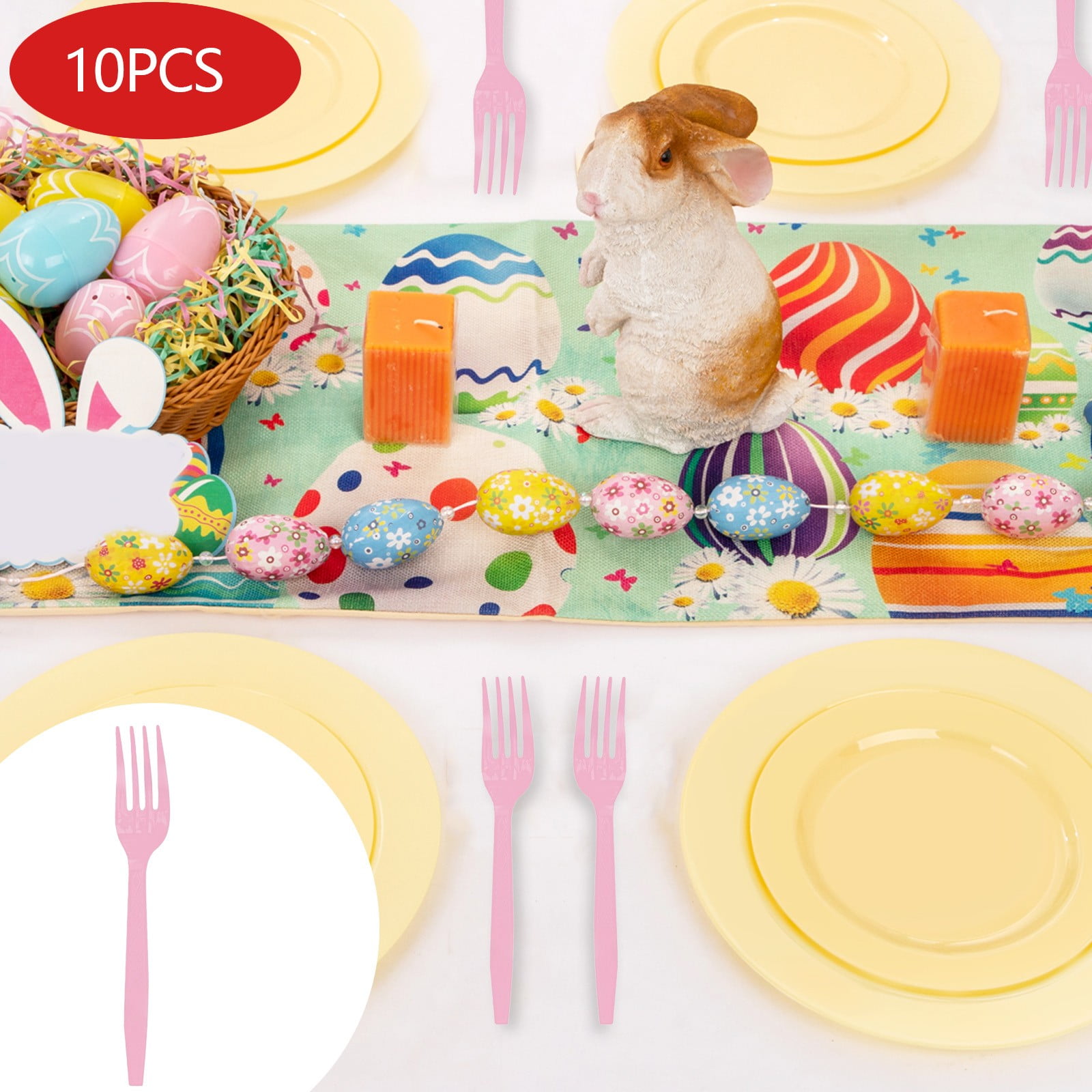 yulier Clearance 10 Pcs Easter Plastic Forks Pink Disposable Cutlery ...