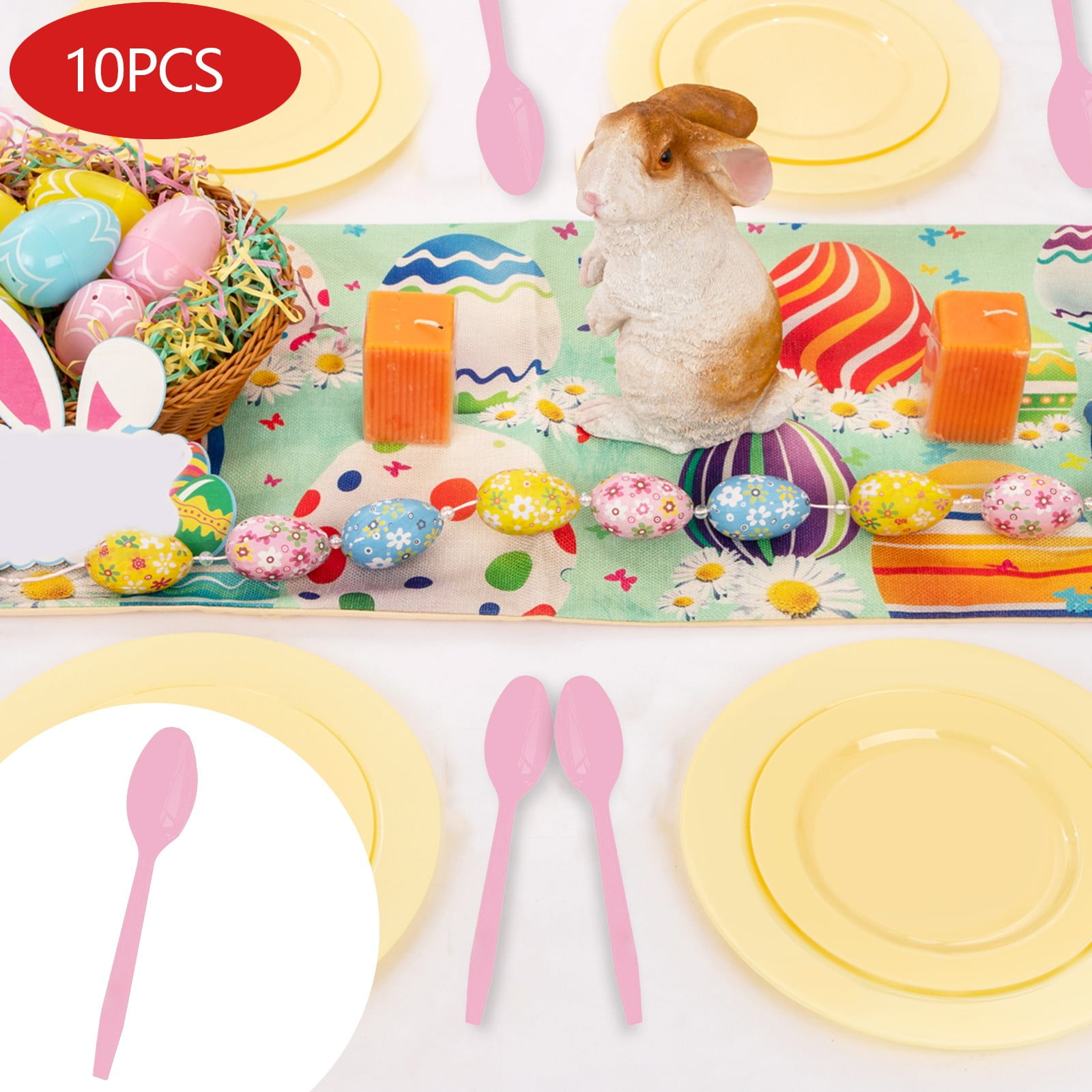yulier Clearance 10 Pcs Easter Plastic Spoons Pink Disposable Cutlery ...
