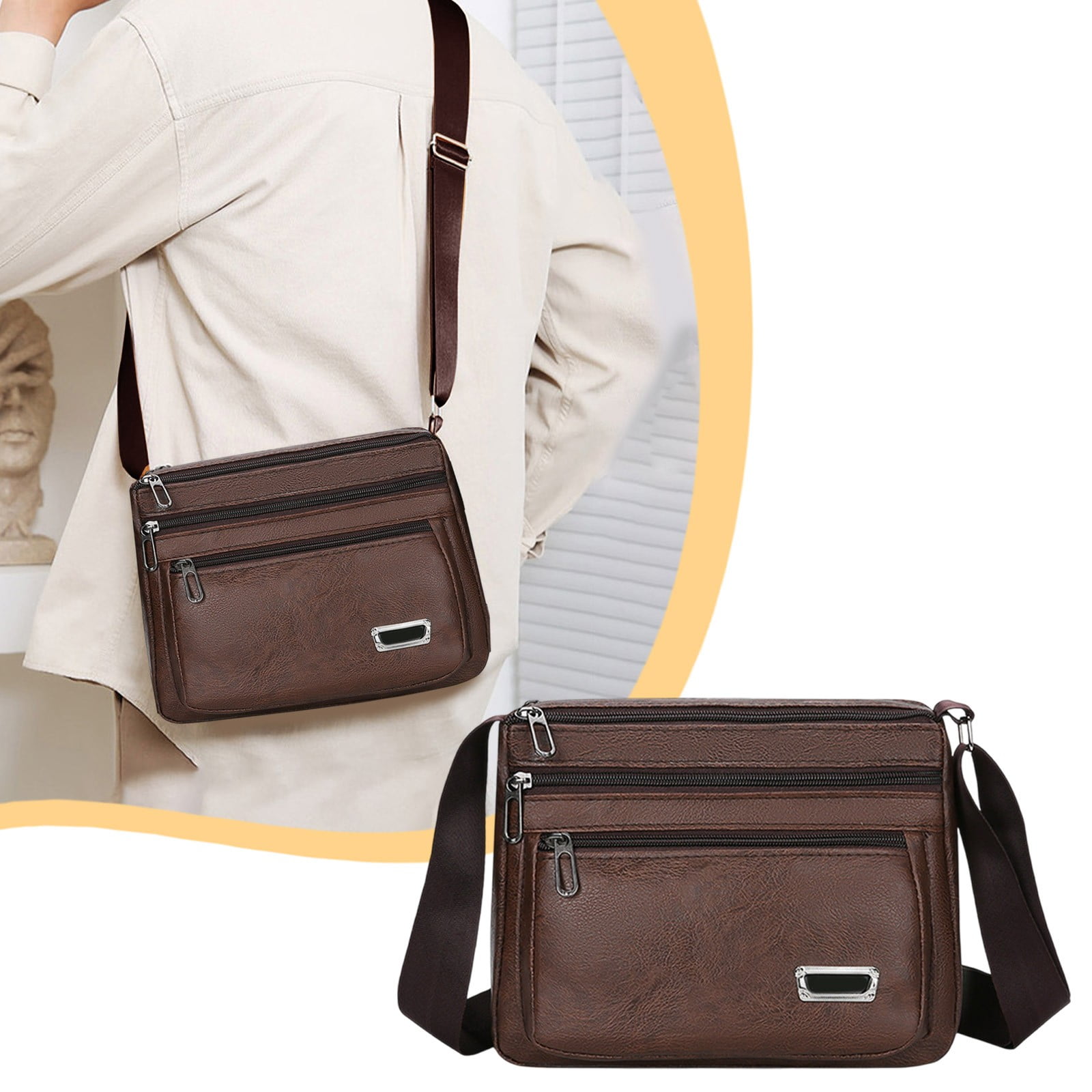yulier Crossbody Bags for Men, Textured Leather Shoulder Bag, Multi ...