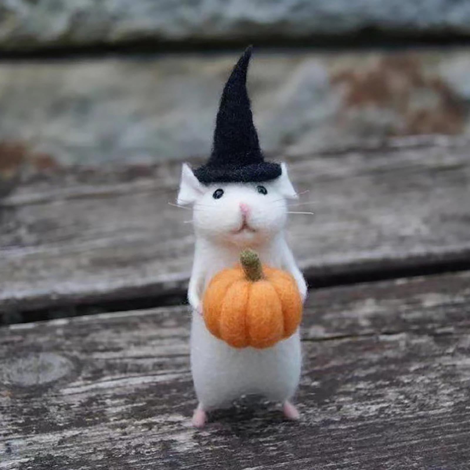 yulier Halloween Mouse with a Pumpkin, Cute Felted Wool Christmas Mouse ...