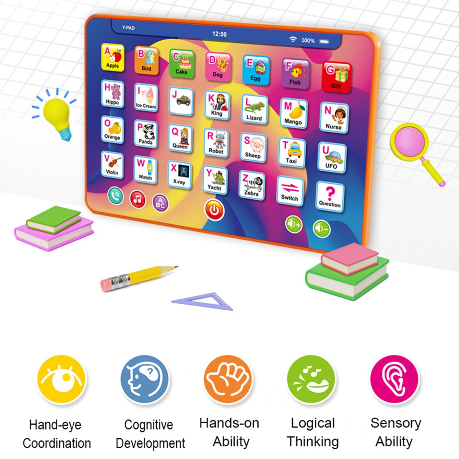yulier Kids Learning Tablet, Toddlers Learning Pad with ABC/Words/Music ...