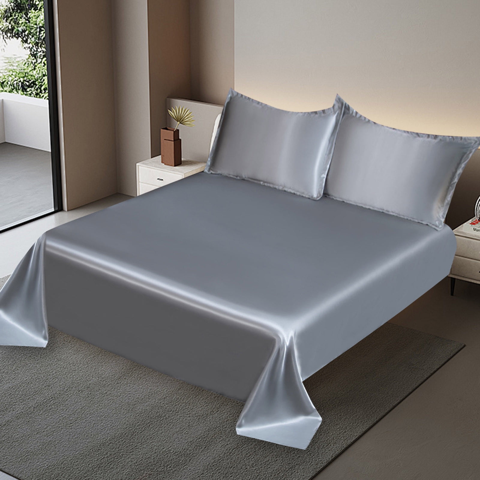 yulier Satin Silk Sheet and Pillowcase Set, 3 Piece Bed Sheet Set, 1 ...