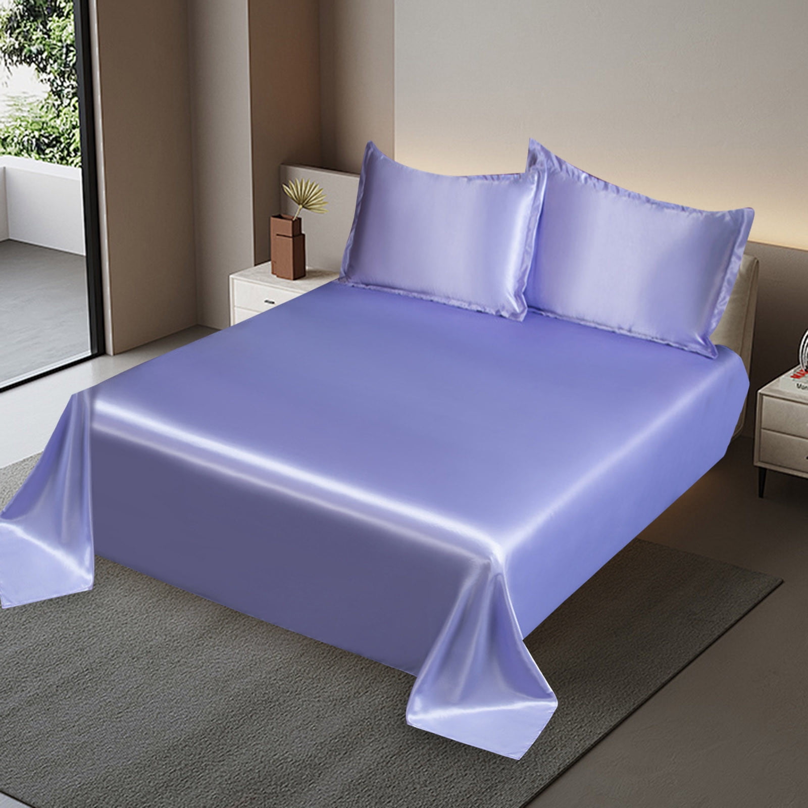 yulier Satin Silk Sheet and Pillowcase Set, 3 Piece Bed Sheet Set, 1 ...