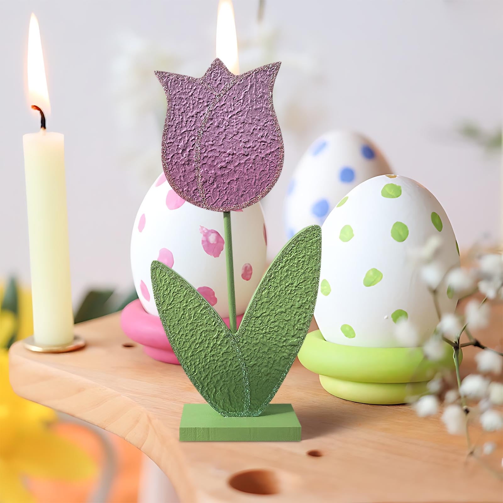 yulier Wooden Tulips Table Ornaments, Spring Easter Tabletop ...