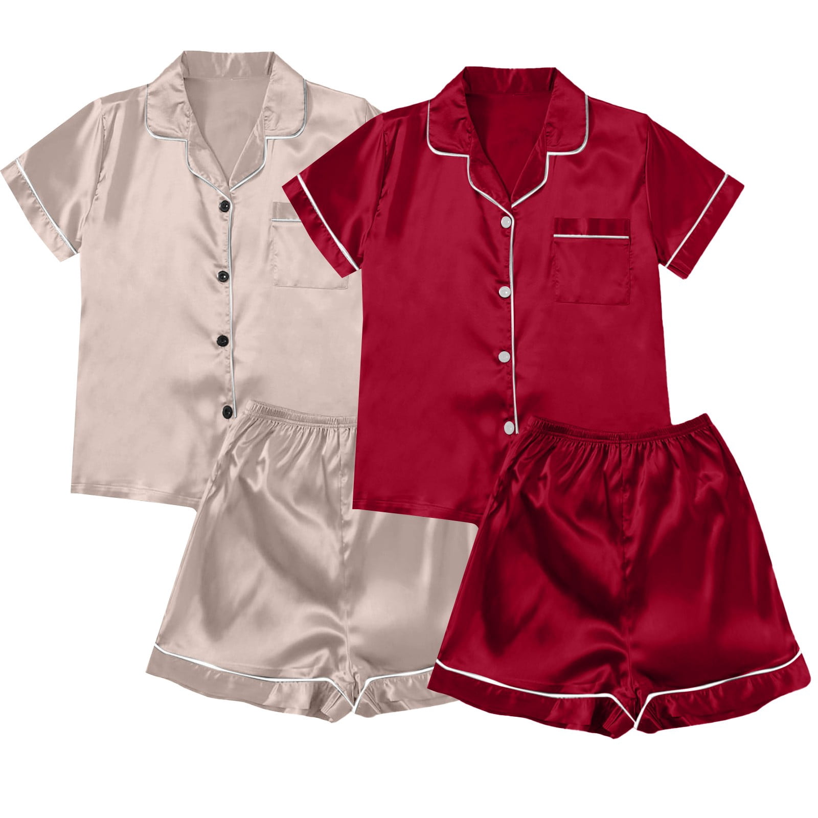 yunLCZ Nightgowns for Women Satin Pyjamas Women's Short 4 Piece Pyjamas ...