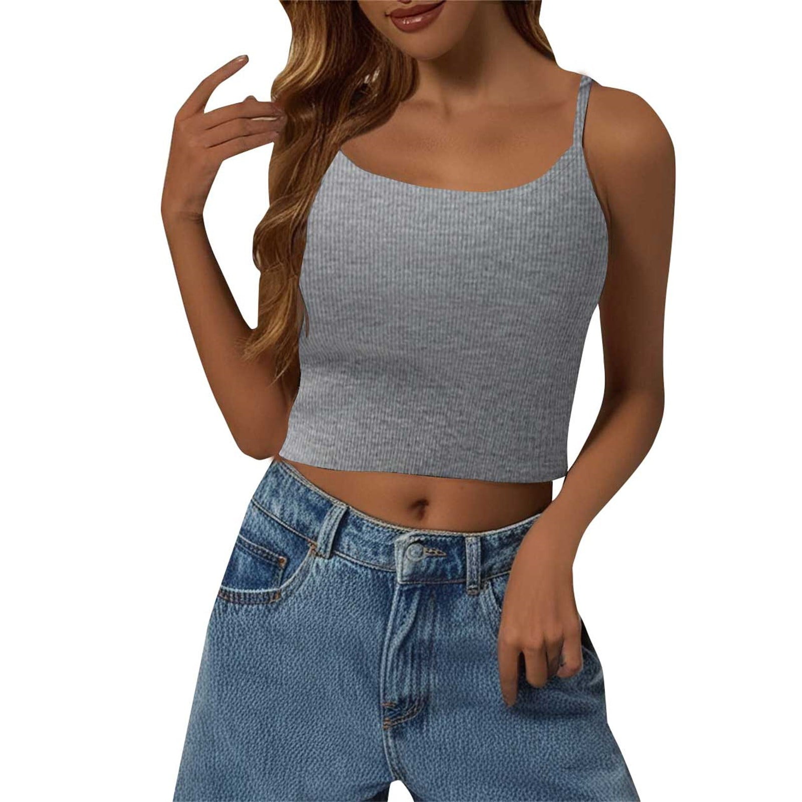 yunLCZ Square Neck Tank Top 2025 Summer Basic Base Of Small Strap Women ...