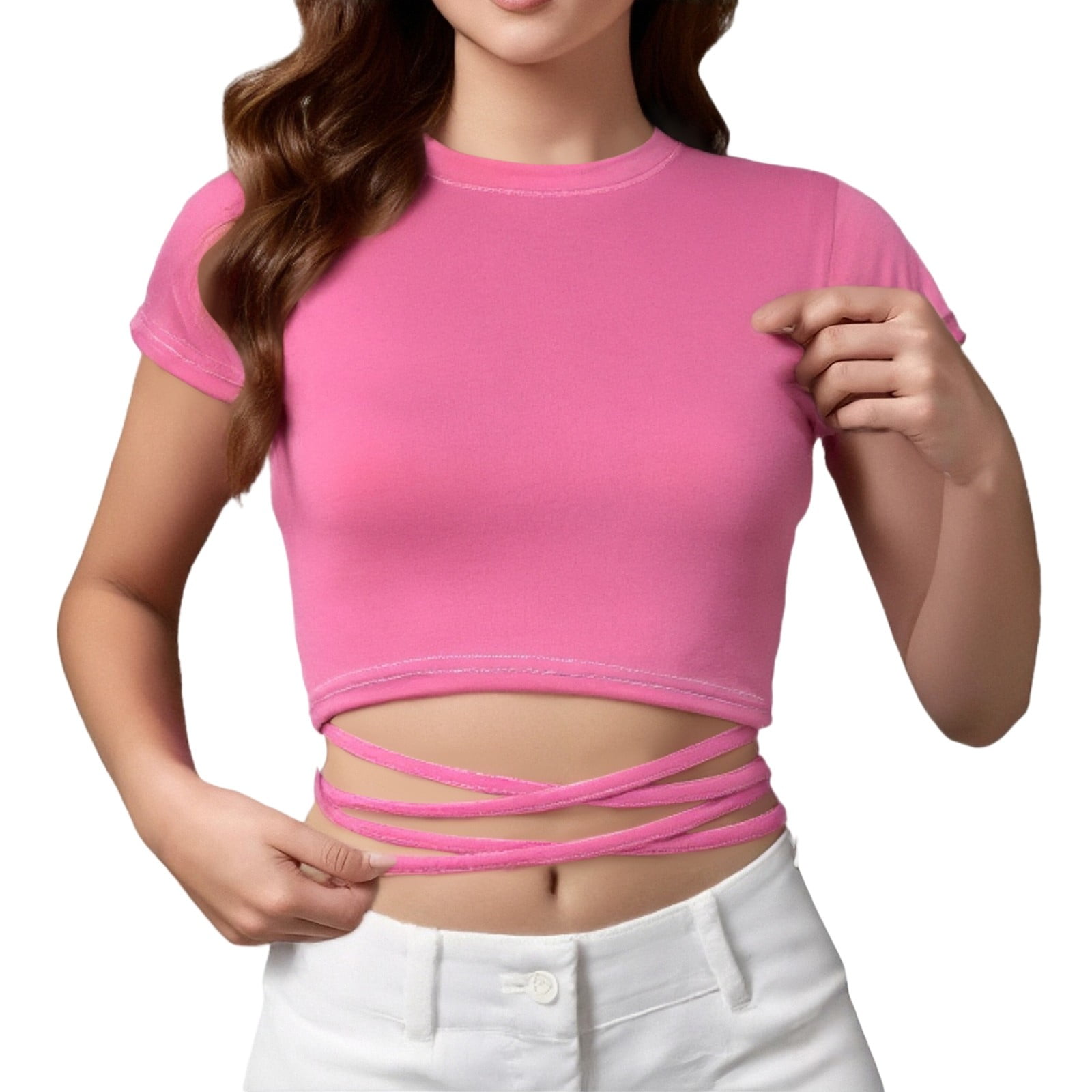 yunLCZ Women Shirts Going Out Tops For Women Cropped Tie Front Petite ...