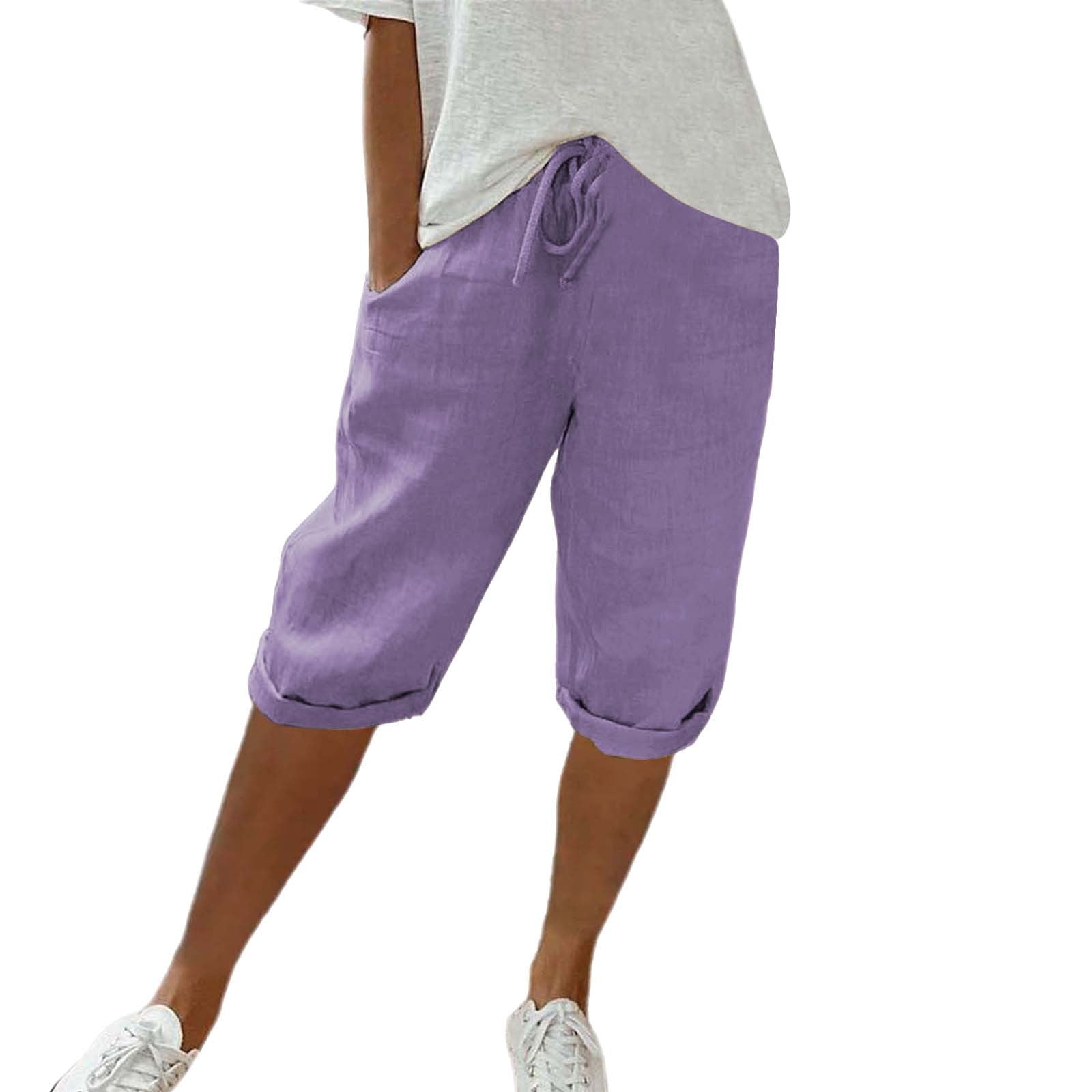 yunLCZ Women's Straight Leg Pants High Wa Women's Knee Length Short ...