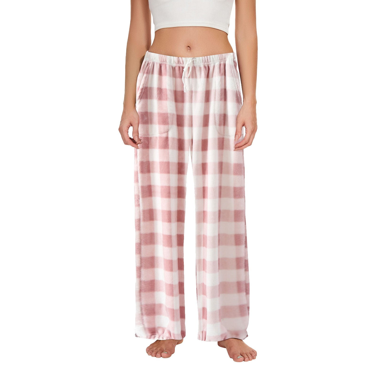 yunLCZ Women's Straight Leg Pants High Wa Women's Long Fluffy Plush ...