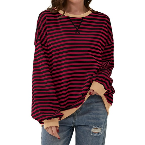 Chuancc Women Oversized Long Sleeve Crew Neck Sweatshirt Casual Loose ...