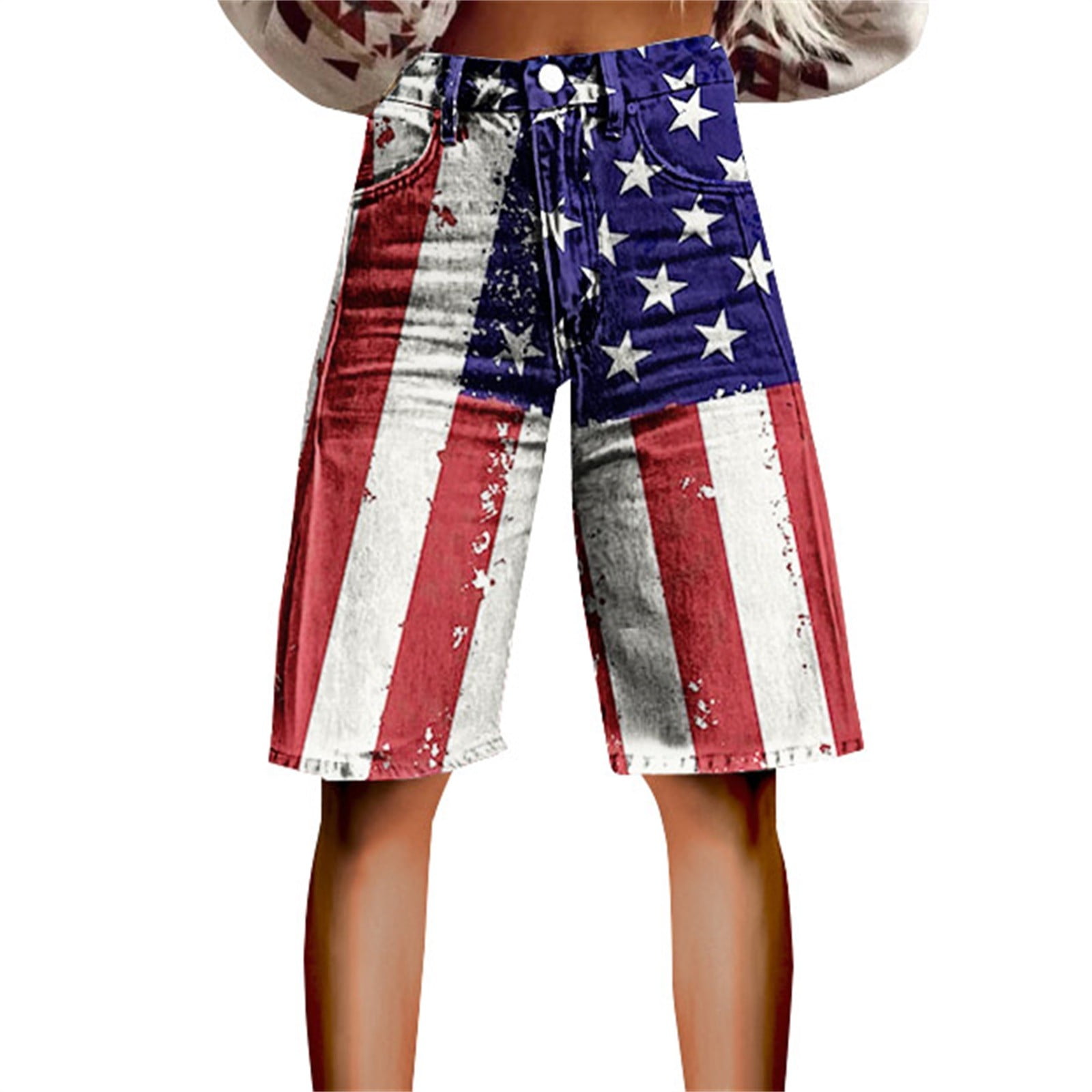 yunLCZ Womens Summer Shorts Independence Day Denim Shorts For Women ...