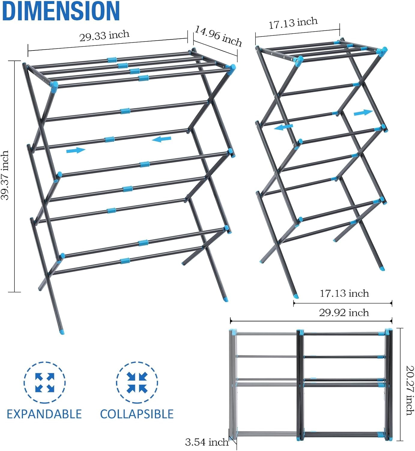 yunmklos Clothes Drying Rack 3-Tier Laundry Drying Rack for Clothes ...