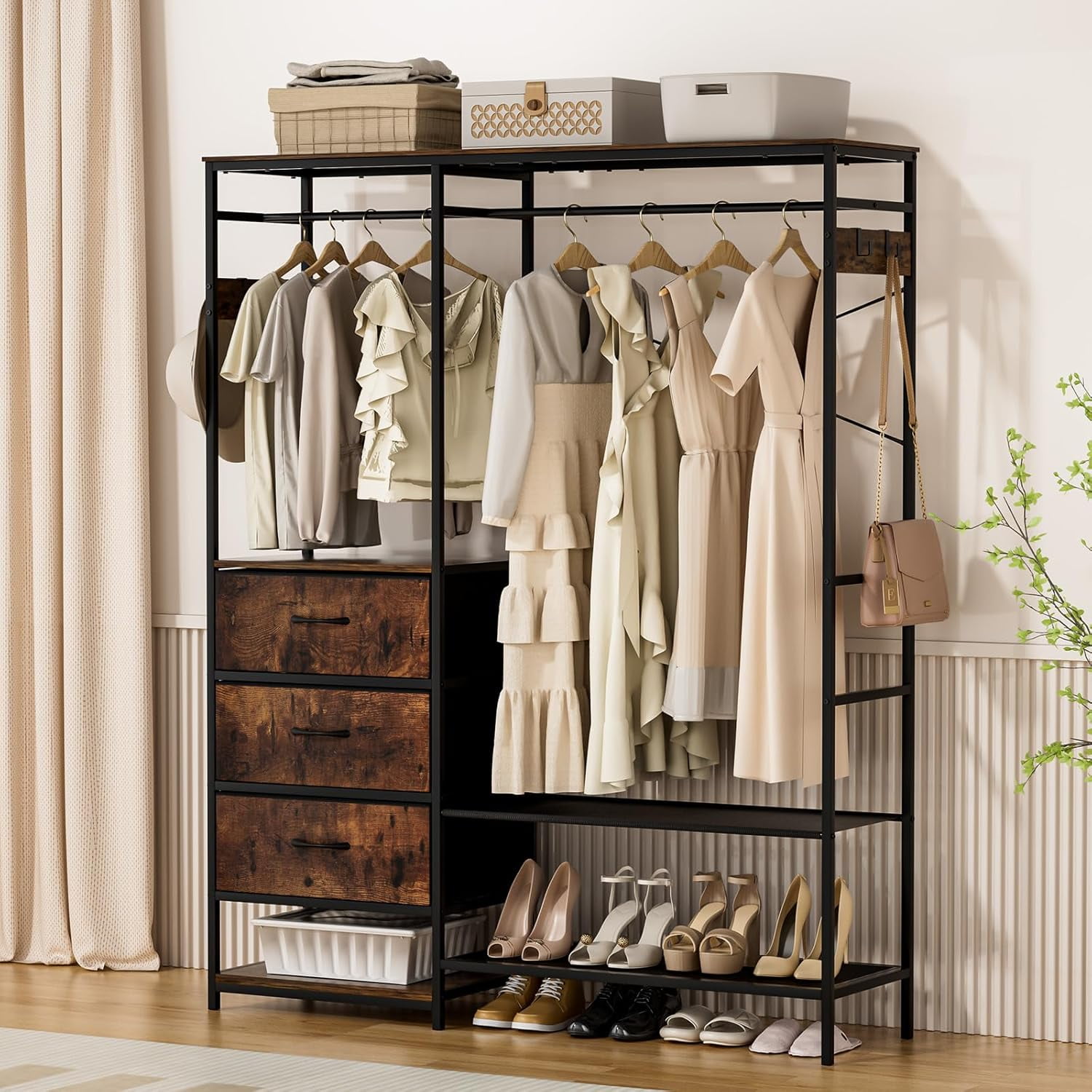 yurfcvgh Hall Tree 59 Inch Freestanding Closet Organizer Clothes with 3 ...