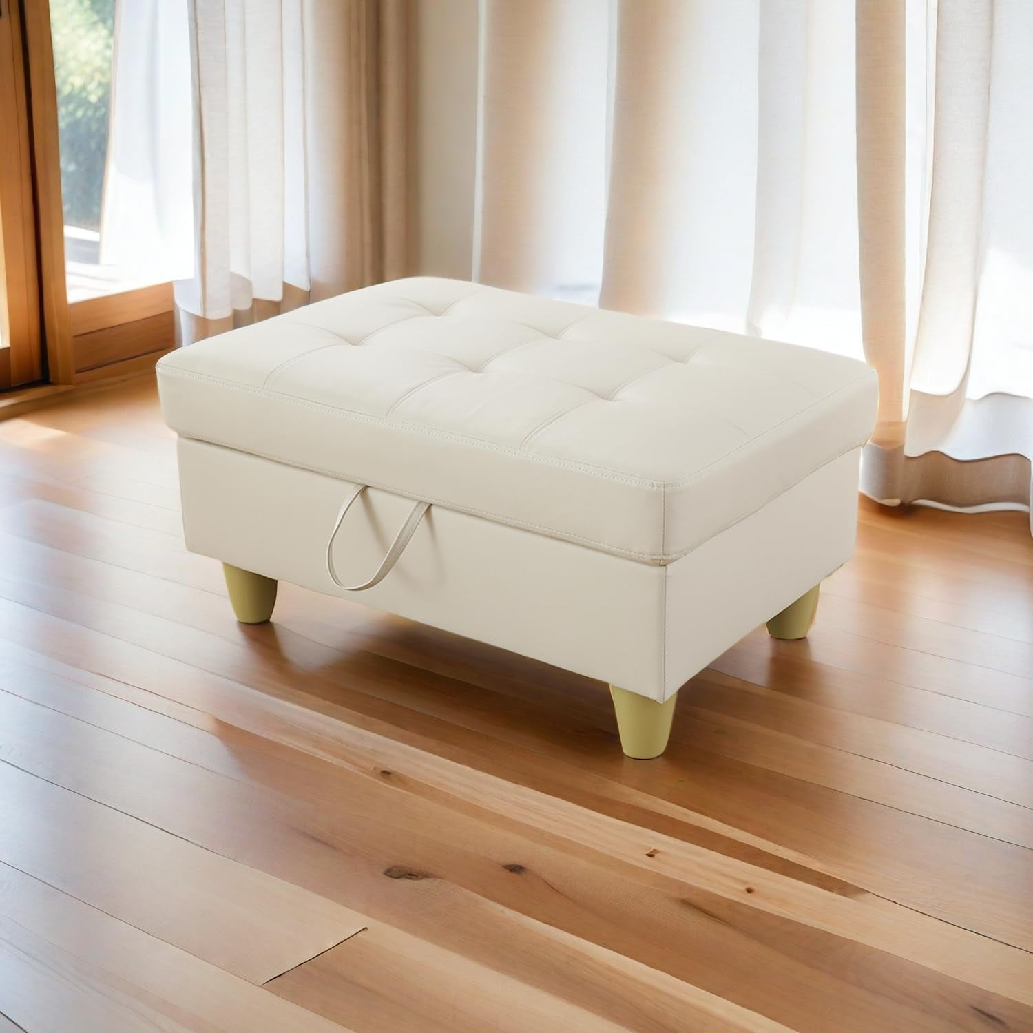 yurfcvgh Square Storage Ottoman 35" Faux Leather Storage Ottoman Bench ...