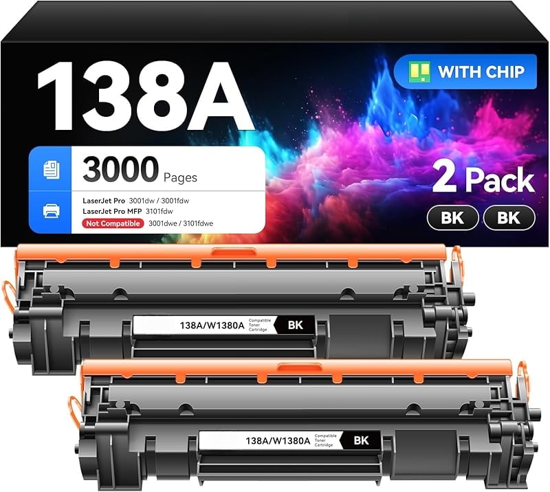 z 138A W1380A Black Toner Cartridge Set 2-Pack High Yield with Chip ...