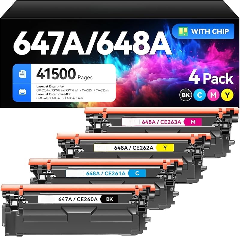 z 647A 648A Toner Cartridge Set 4-Pack Replacement for HP 647A 648A CE260A CE261A CE262A CE263A ...