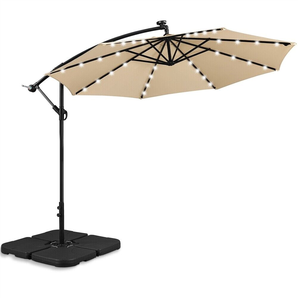 zalema 10 Ft Patio Offset Umbrella with 32 LED Lights & Cross Base ...