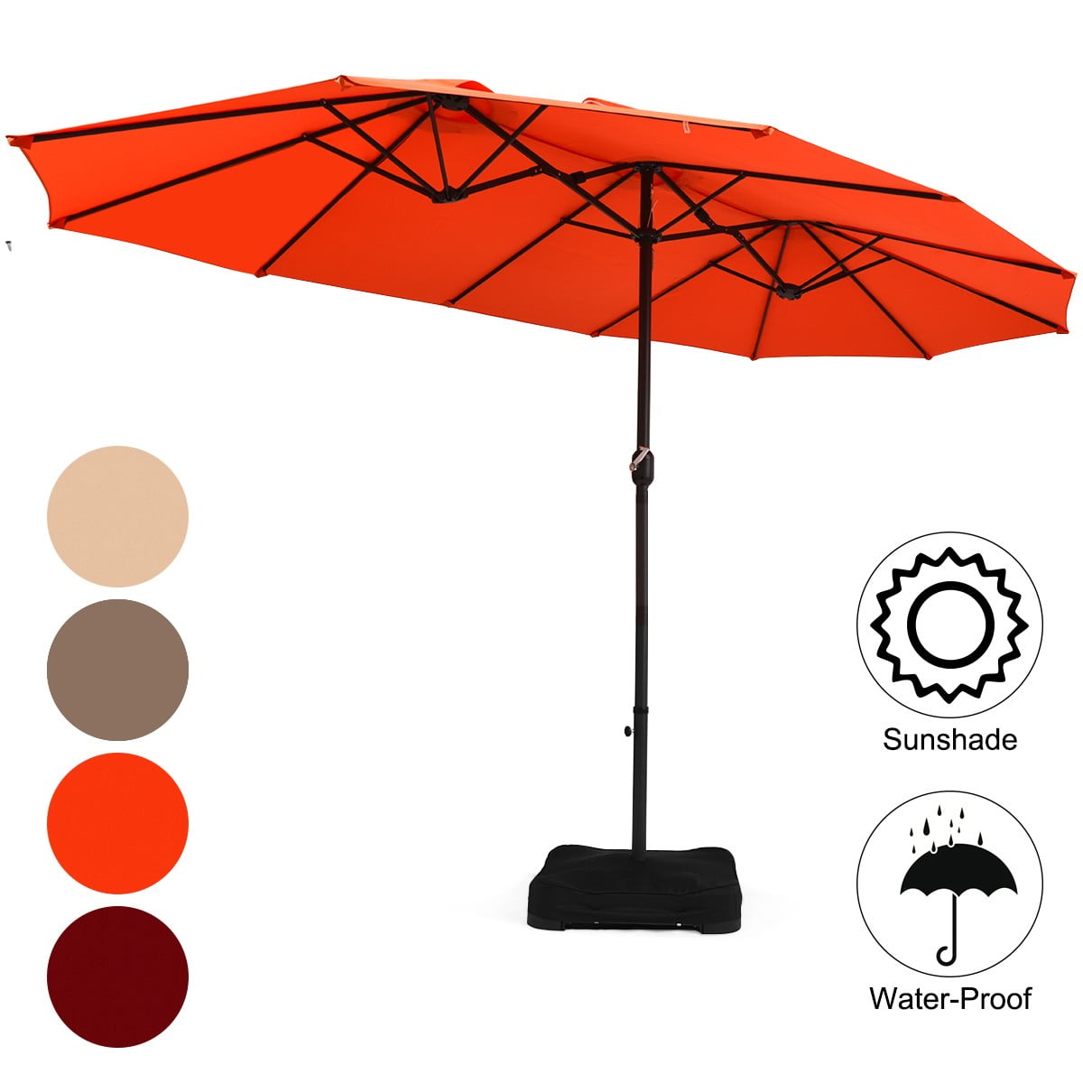 zalema 15 Ft Patio Double Sided Umbrella Garden Market Umbrella w/Crank & Base Orange， Extra ...