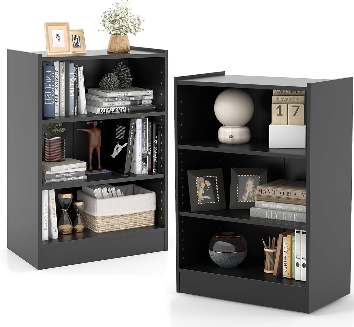 zalema 3-Tier Open Bookcase Set of 2,Modern 3-Cube Bookshelf with 18 ...