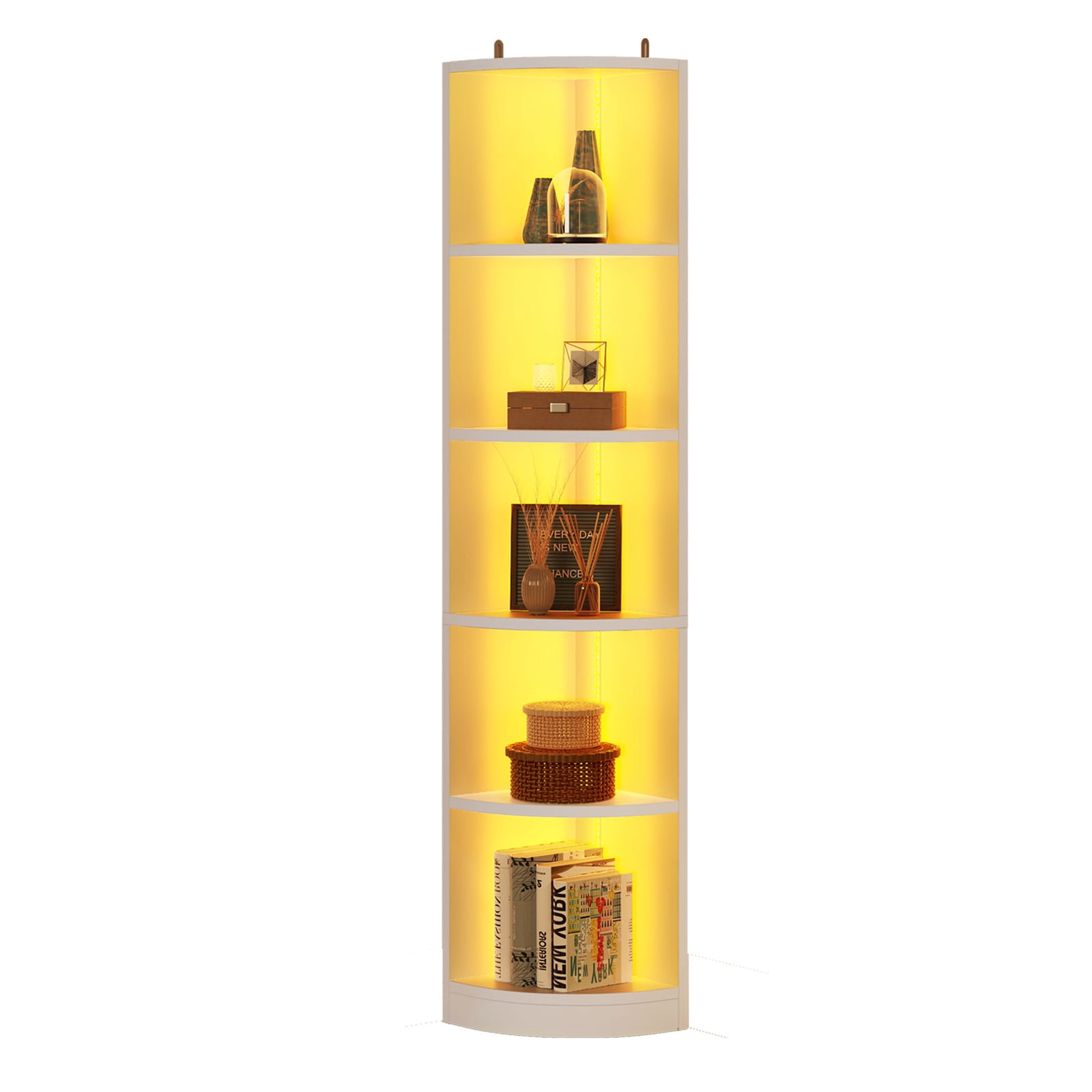 zalema 70.9" Corner Shelf with LED Light, 5 Tier Modern Corner ...