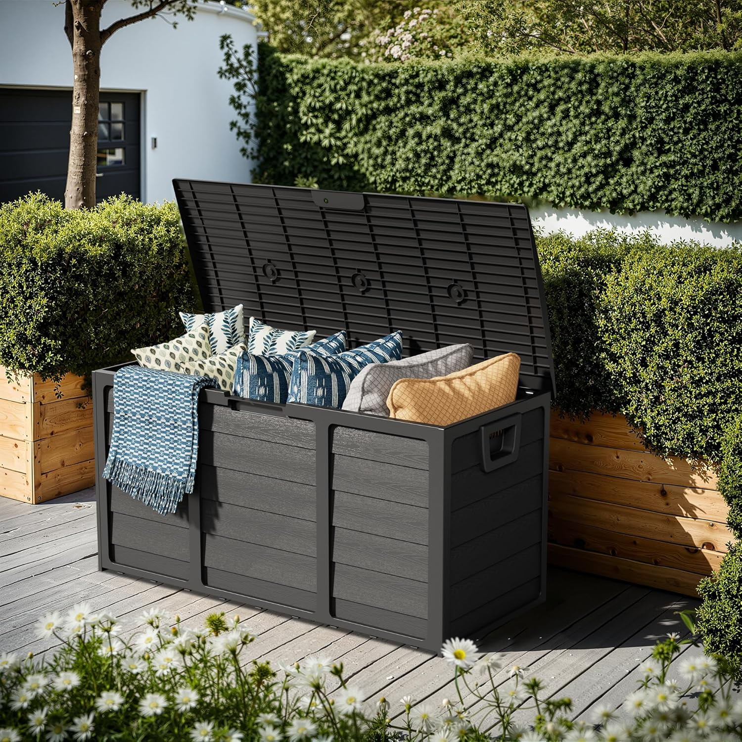 zalema 75 Gallon Resin Deck Box - Waterproof Outdoor Indoor Storage ...