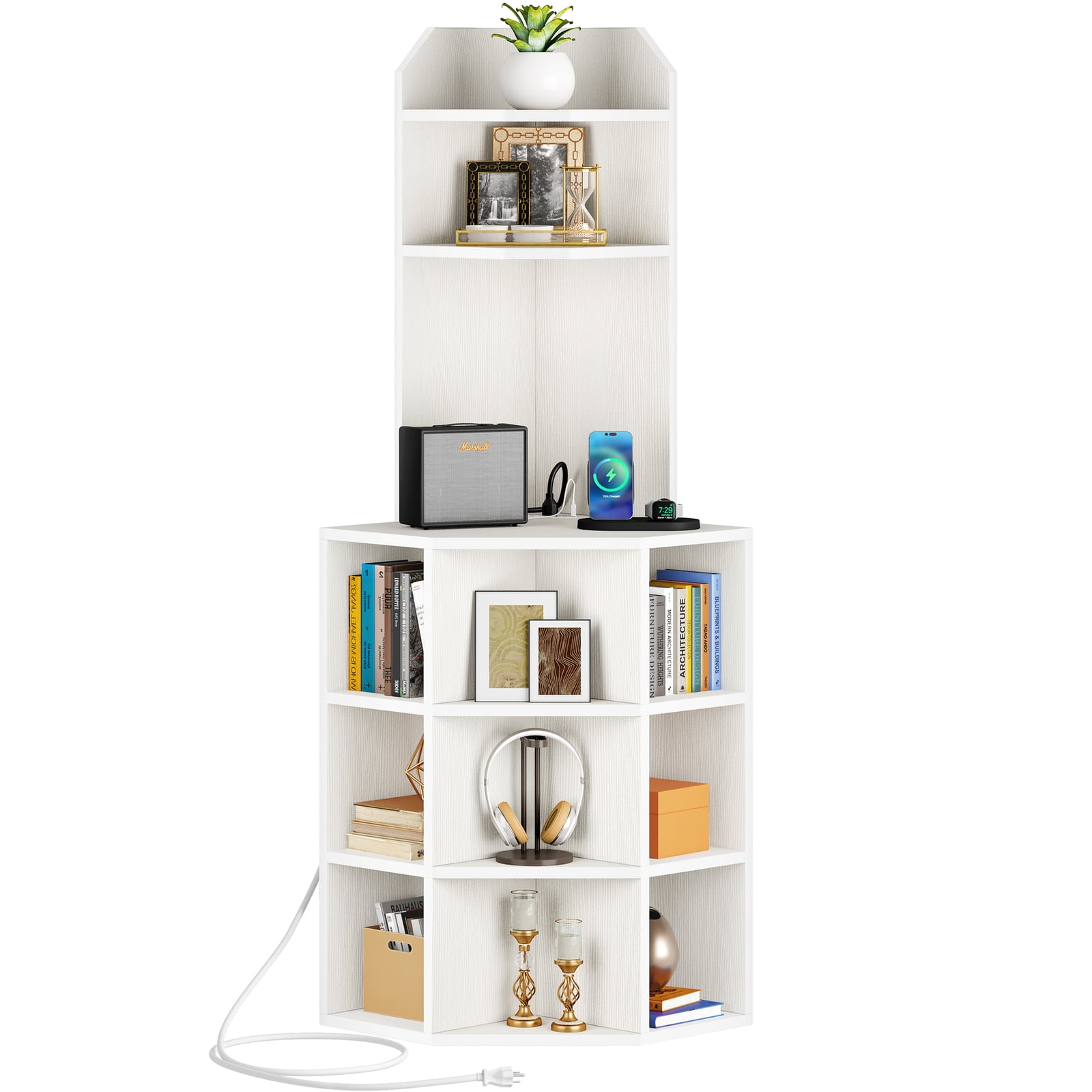 zalema Corner Cabinet Corner Bookcase with USB Ports and Outlets for ...