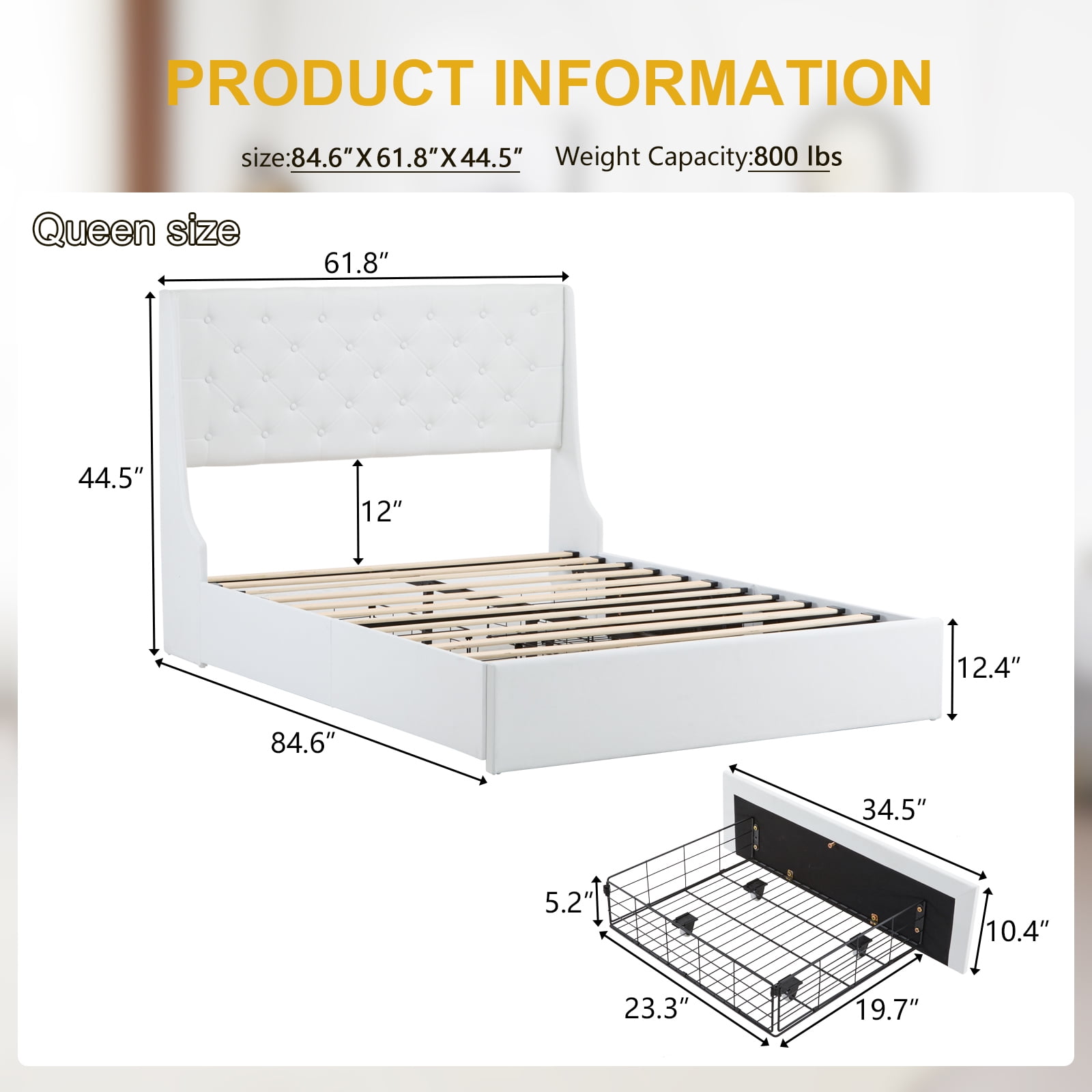 zalema Full Queen Bed Frame Platform with Headboard Linen Fabric ...