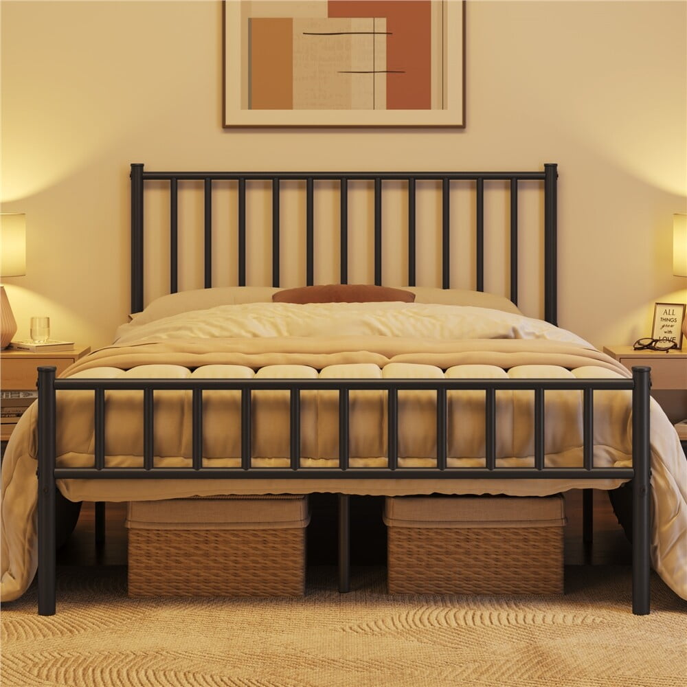 zalema Full Size Bed Frame Metal Platform Bed with Spindle Headboard ...