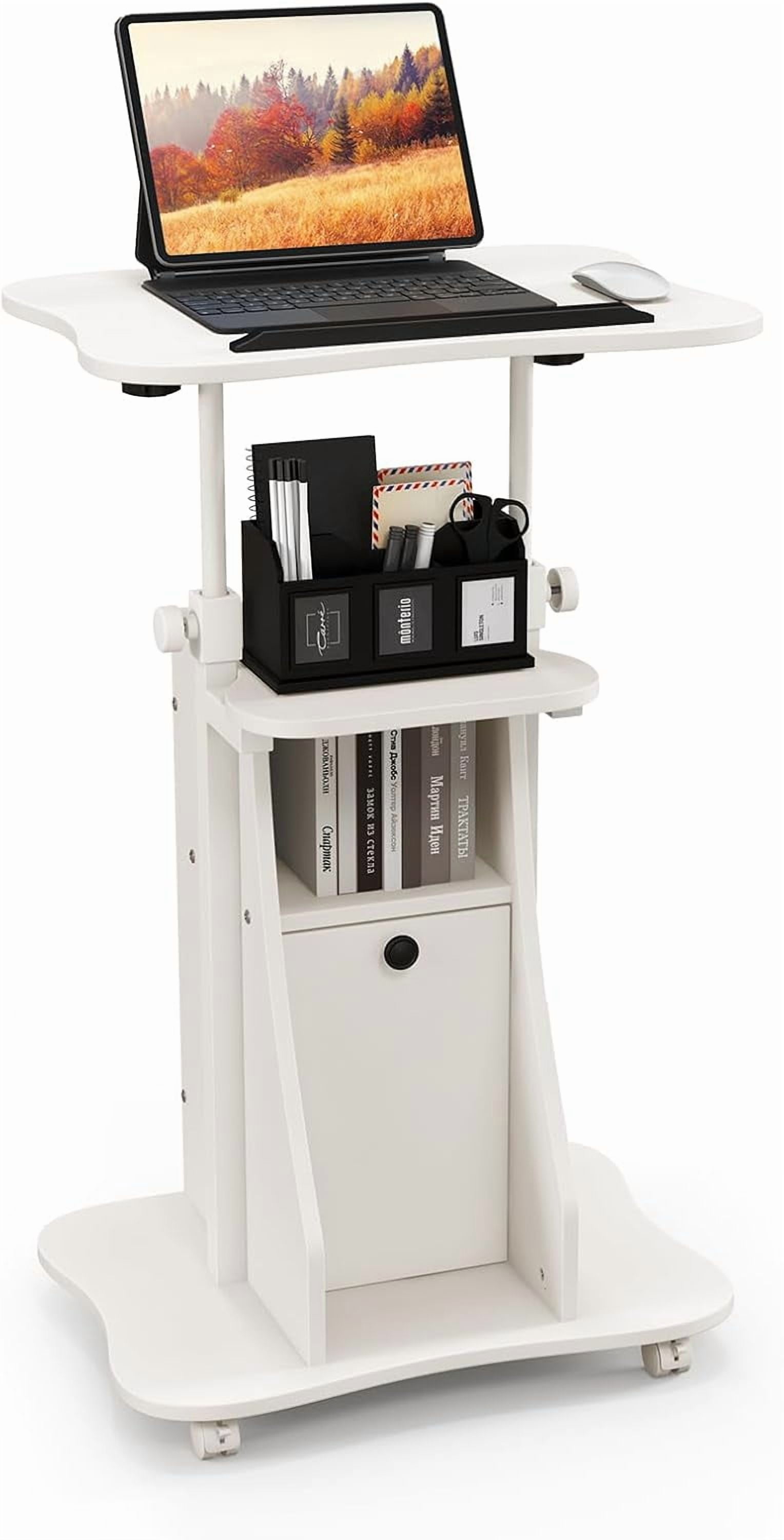 zalema Mobile Podium Stand, Sit-to-Stand Laptop Cart with Tilting ...
