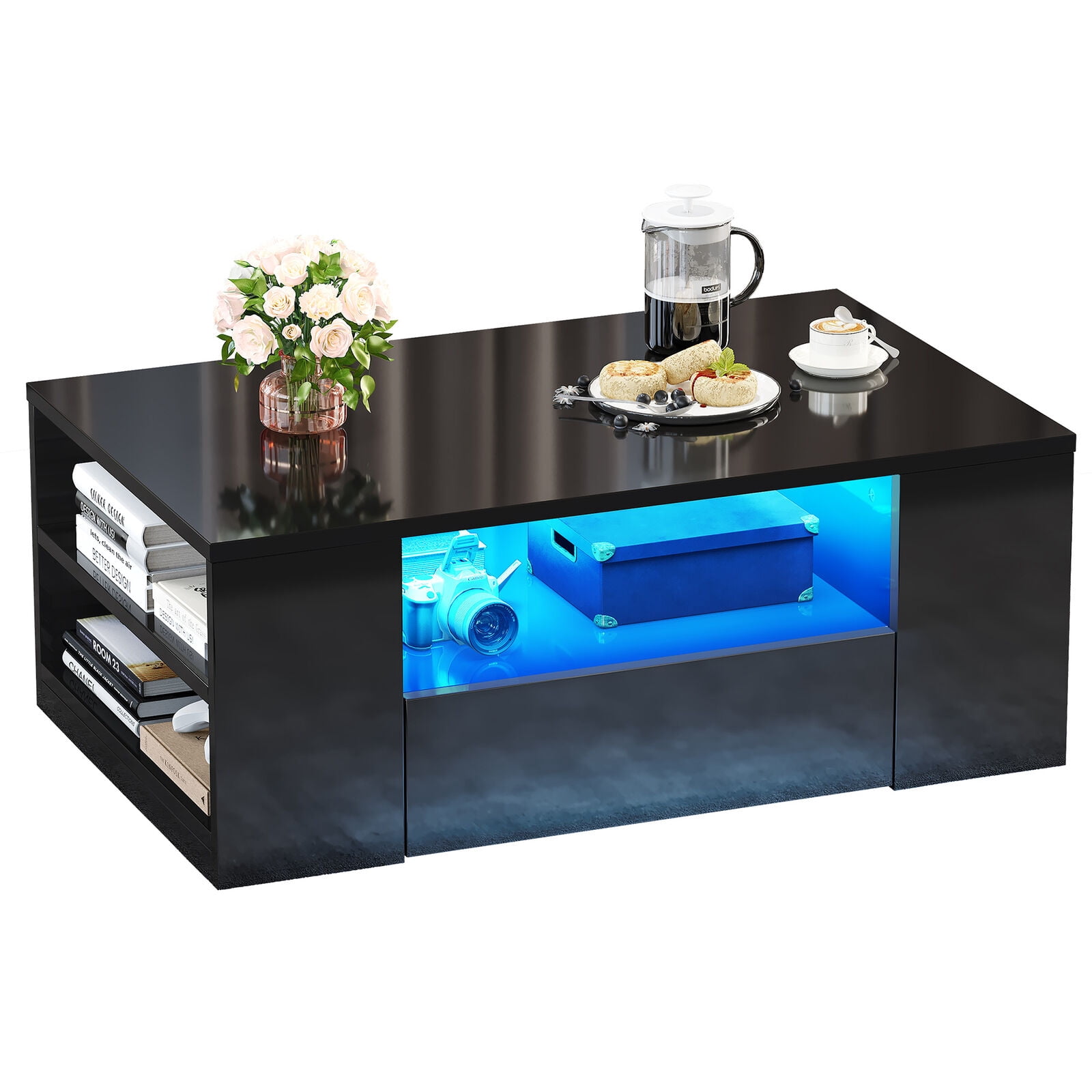 zalema Modern LED Coffee Tables for Living Room, High Glossy Coffee ...