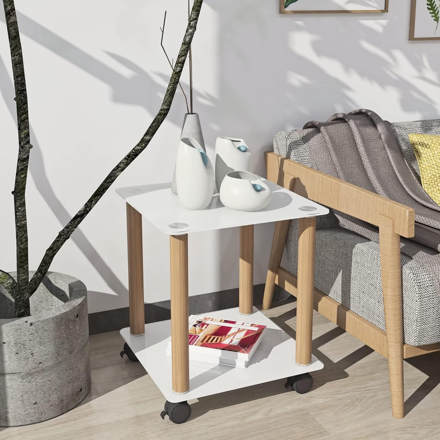 zalema Modern Small End Table with Detachable Locking Wheels, Square ...