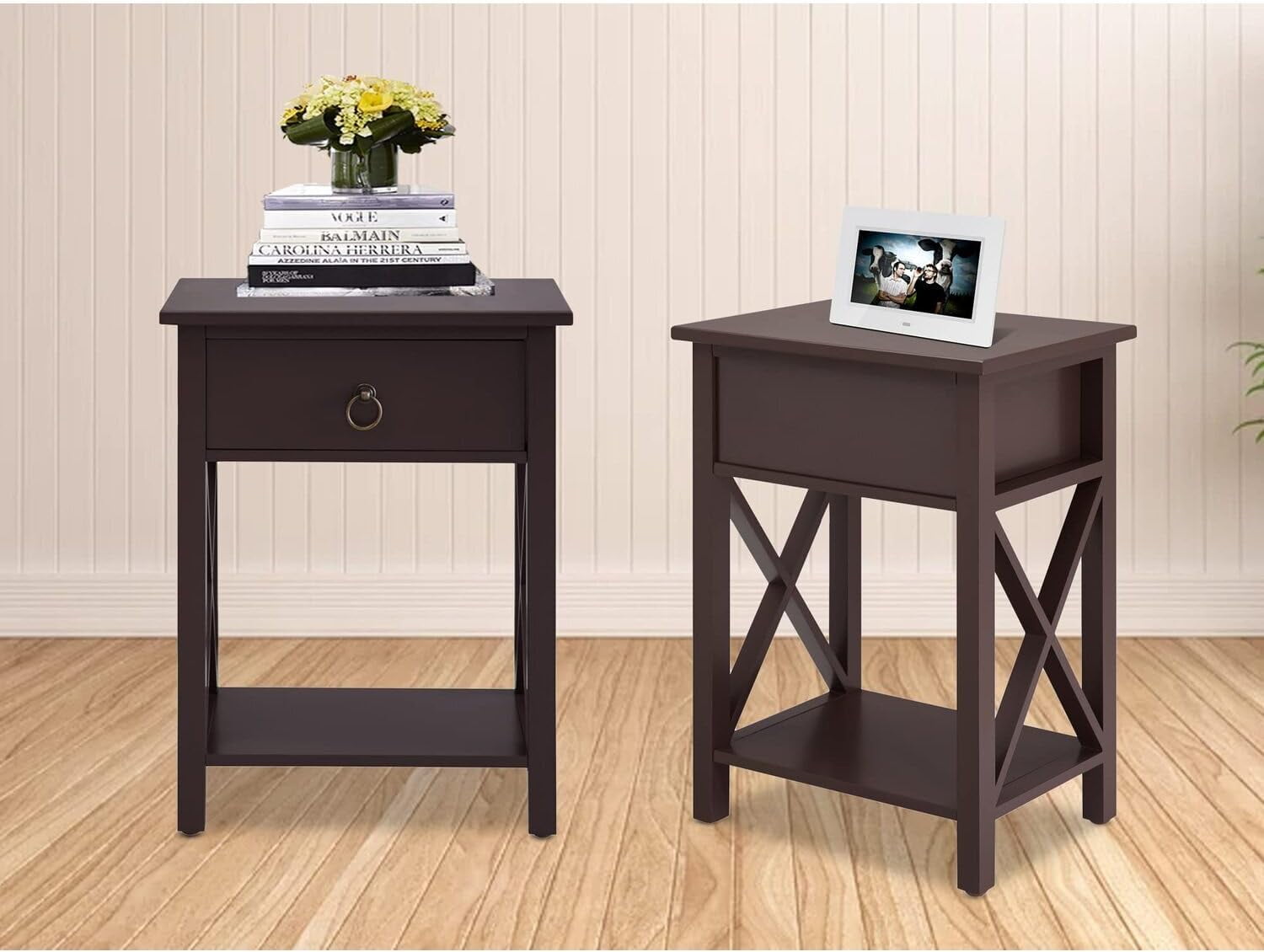 zalema Night Stand Set of 2 with Drawers and Shelf, Bedroom nightstands ...