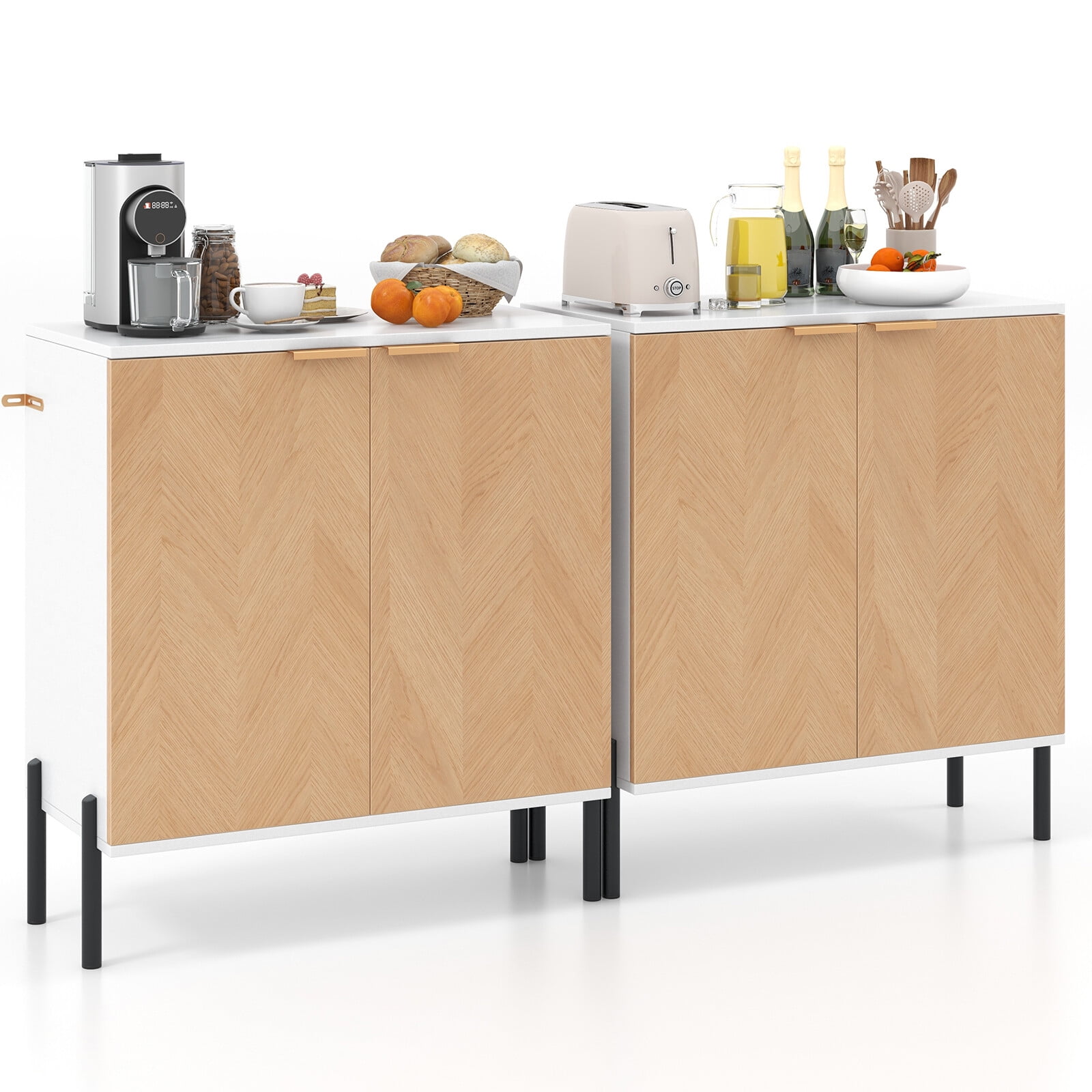 zalema Set of 2 Buffet Cabinet with Storage, 2-Door Kitchen Sideboard ...