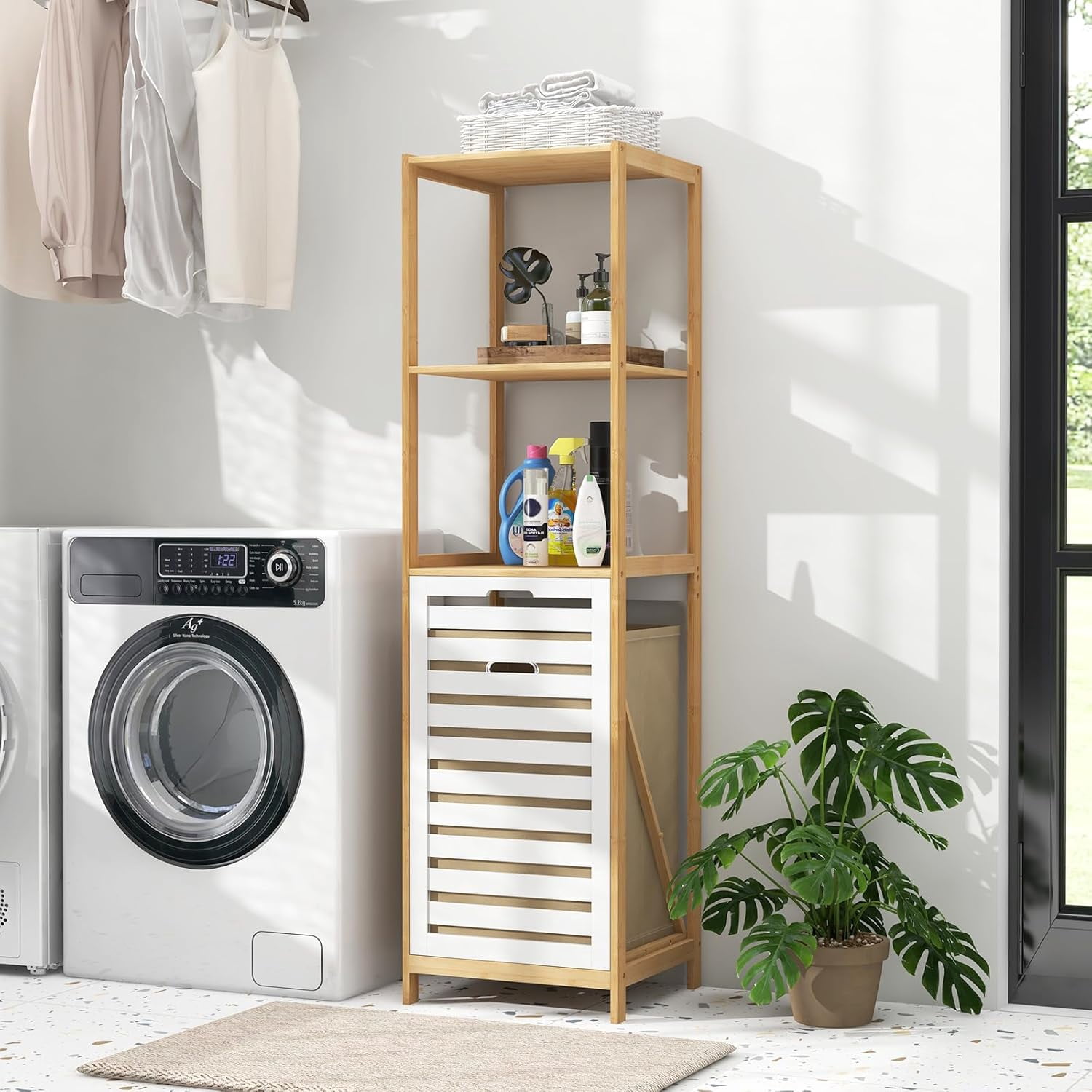 zalema Tilt Out Laundry Hamper - Laundry Hamper Cabinet with 3 Tier ...