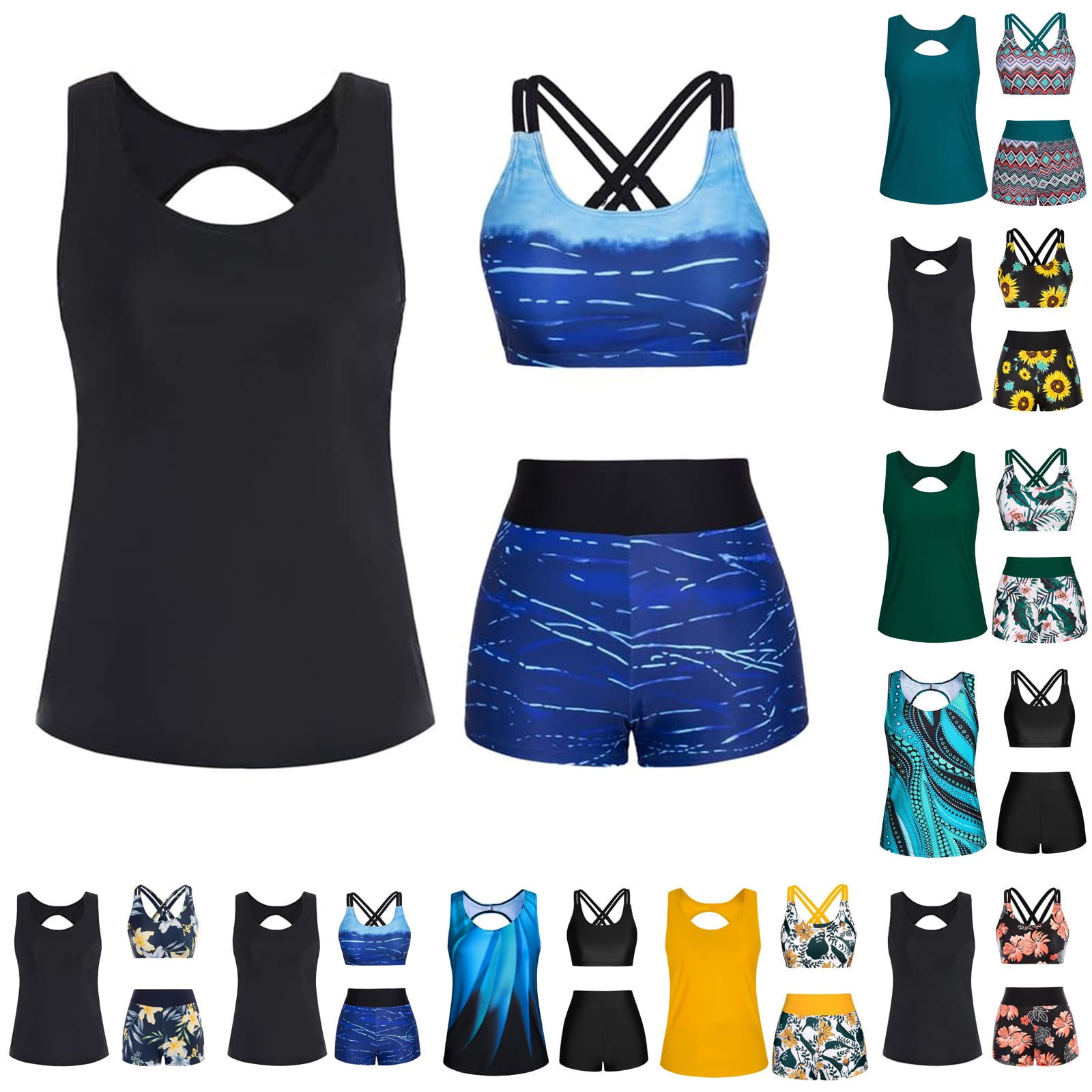zaveiop 3 Piece Tankinis Swimsuits for Women, Tummy Control Swim ...