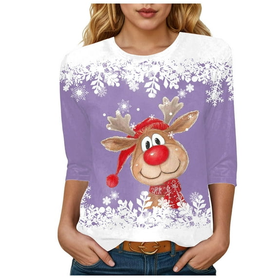 zaveiop Christmas Shirts for Women 2025 3/4 Sleeve Snowman Graphic T ...