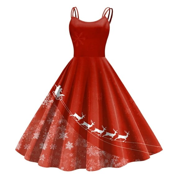 zaveiop Christmas Womens V Neck Dresses Xmas Cute Tree Print Vintage ...
