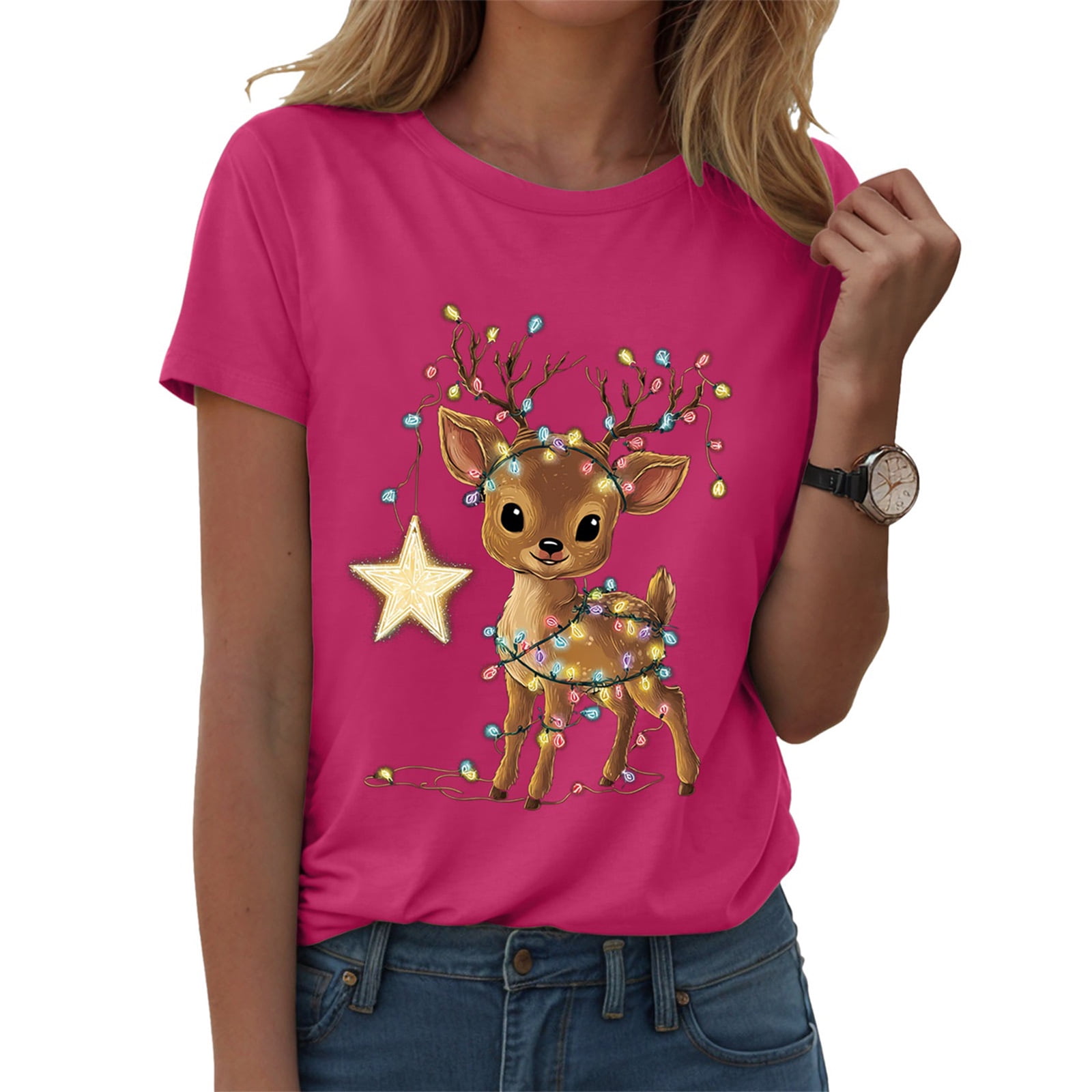 zaveiop Dreamy Big Eyed Reindeer Cute Christmas Holiday Art Cartoon T ...