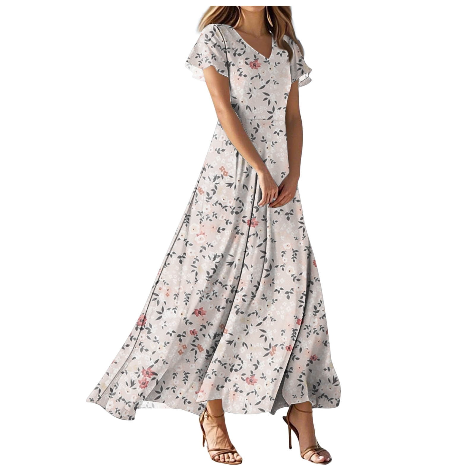zaveiop Summer Dresses for Women Elegant Classy Short Sleeve V Neck ...