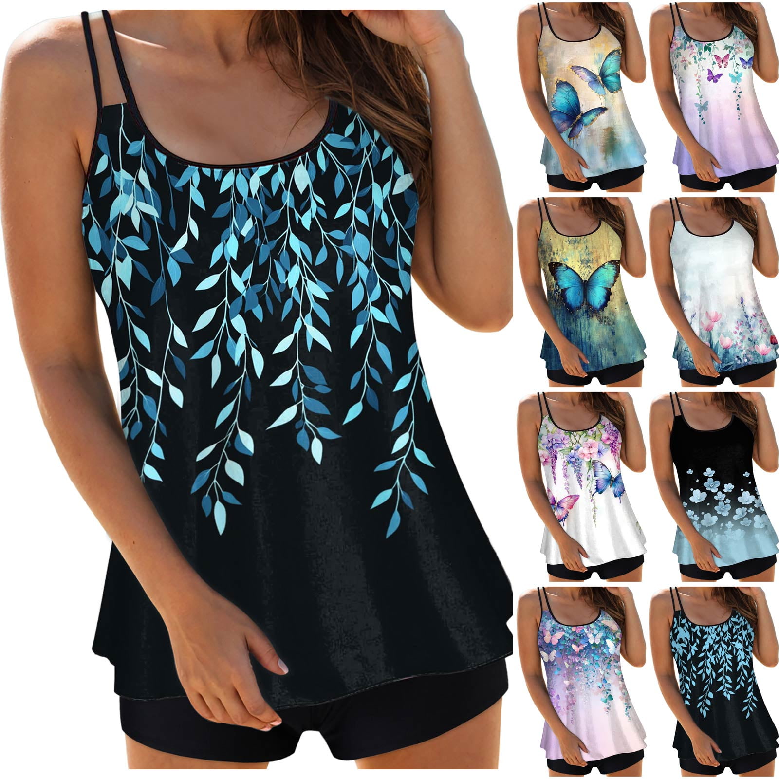 zaveiop Women Two Piece Tankini Swimsuit Modest Bathing Suit Mesh Flowy ...