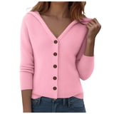 zaveiop Women's Casual Knitted Hooded Cardigan Solid Long Sleeve Button ...